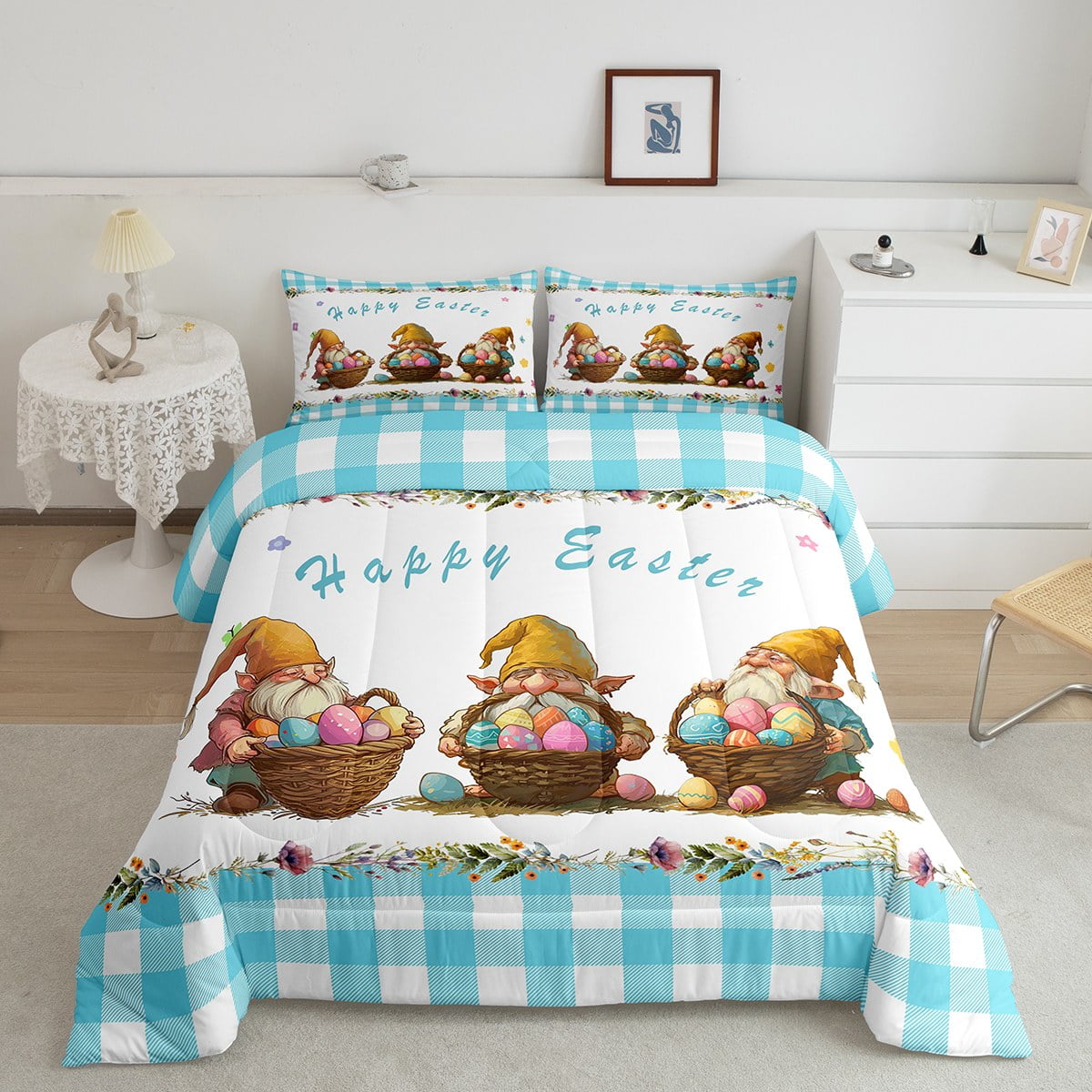 YST Happy Easter Themed Bedding 3 Piece Easter Eggs Decor Comforter Set ...
