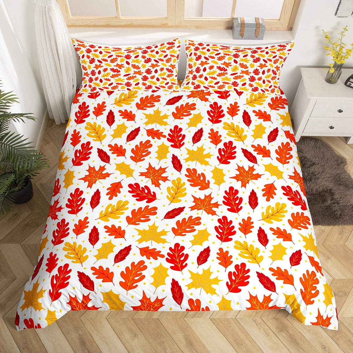 Happy Fall Y'All Bedding Set Queen, Autumn Fall Leaves Duvet Cover ...
