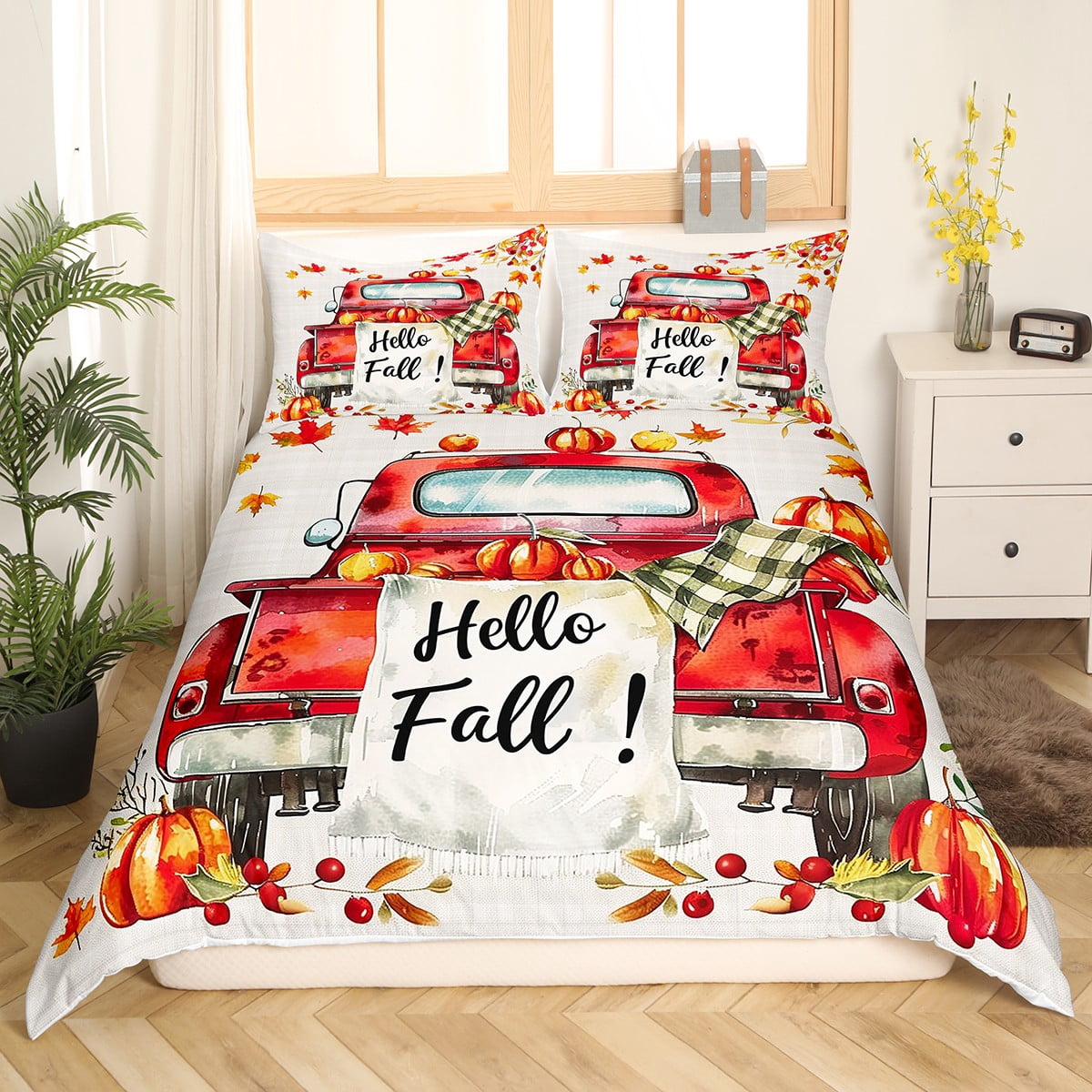 YST Happy Fall Y'All Bedding Sets Queen Pumpkin Truck Comforter Set ...