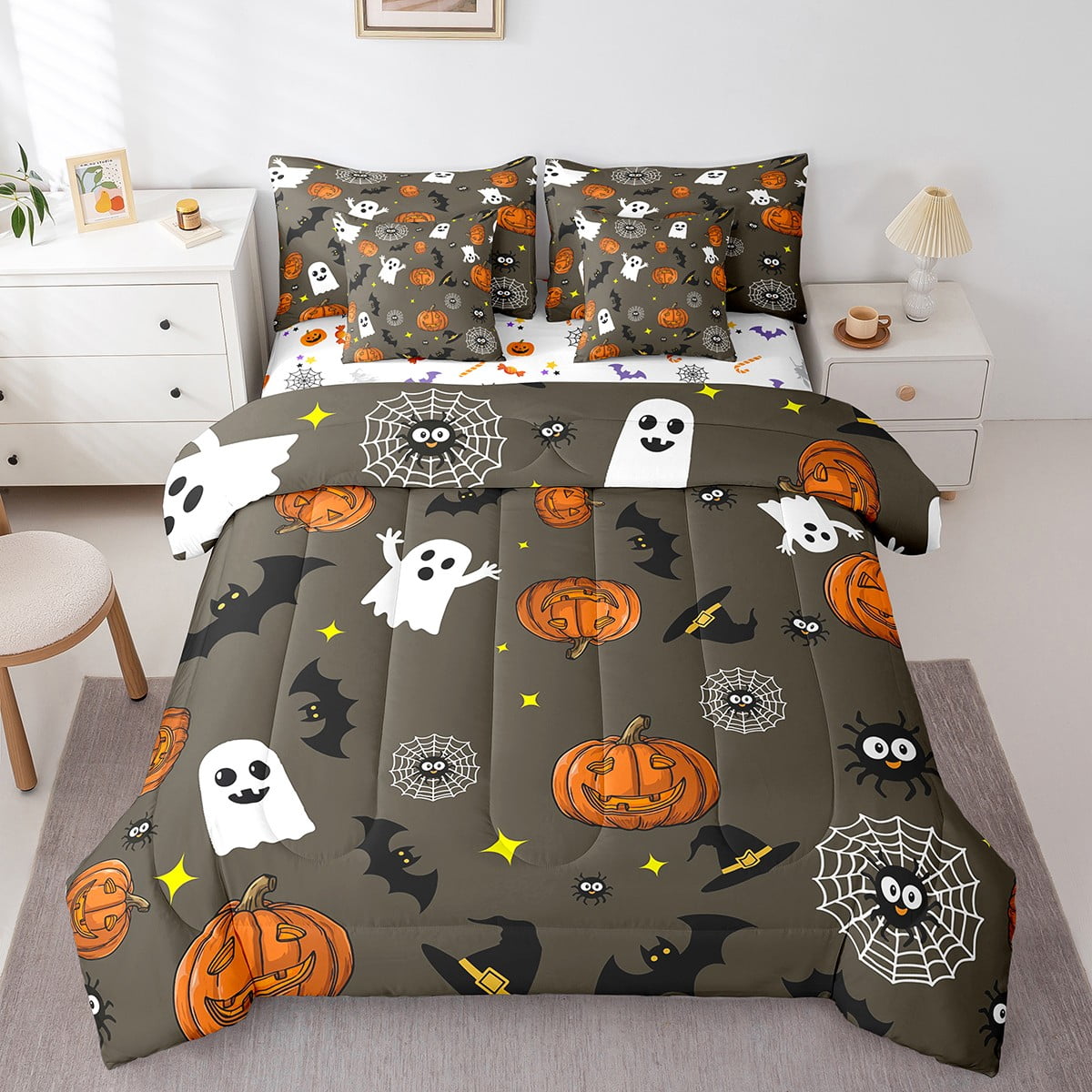 Happy Halloween Bed In A Bag Full Comforter Set 7 Piece, Pumpkin ...