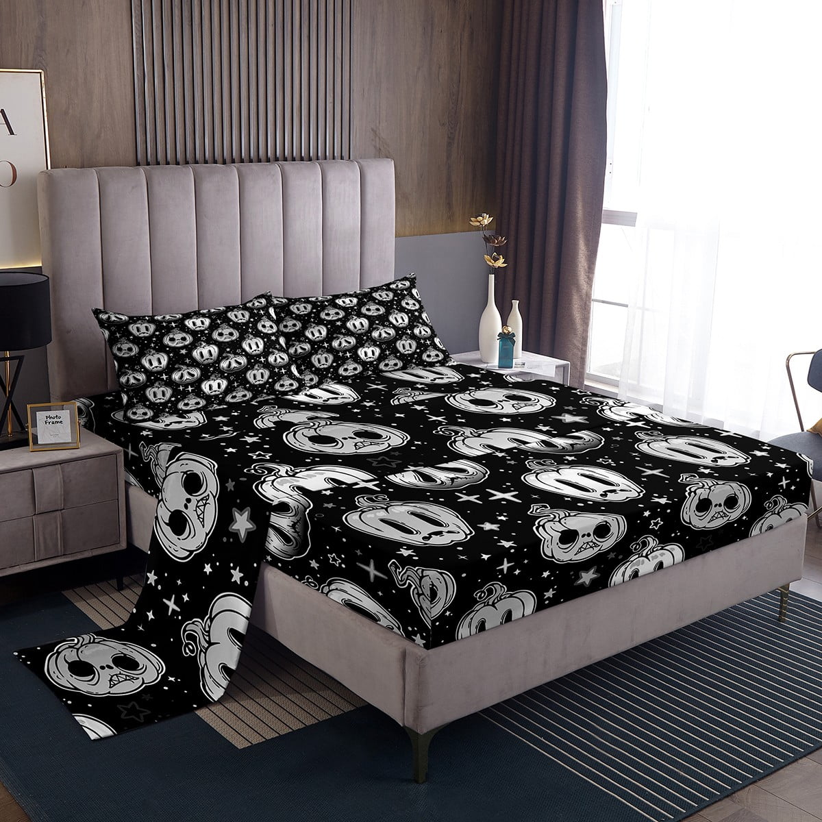 YST Happy Halloween Bed Set Lantern Pumpkin Bed Sheets Set, Starry ...