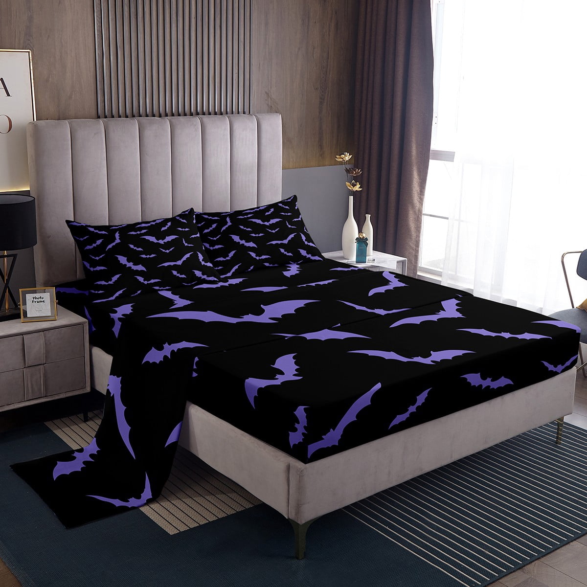 Happy Halloween Bed Sheets Set With 1 Pillow Case Dark Purple Gothic ...