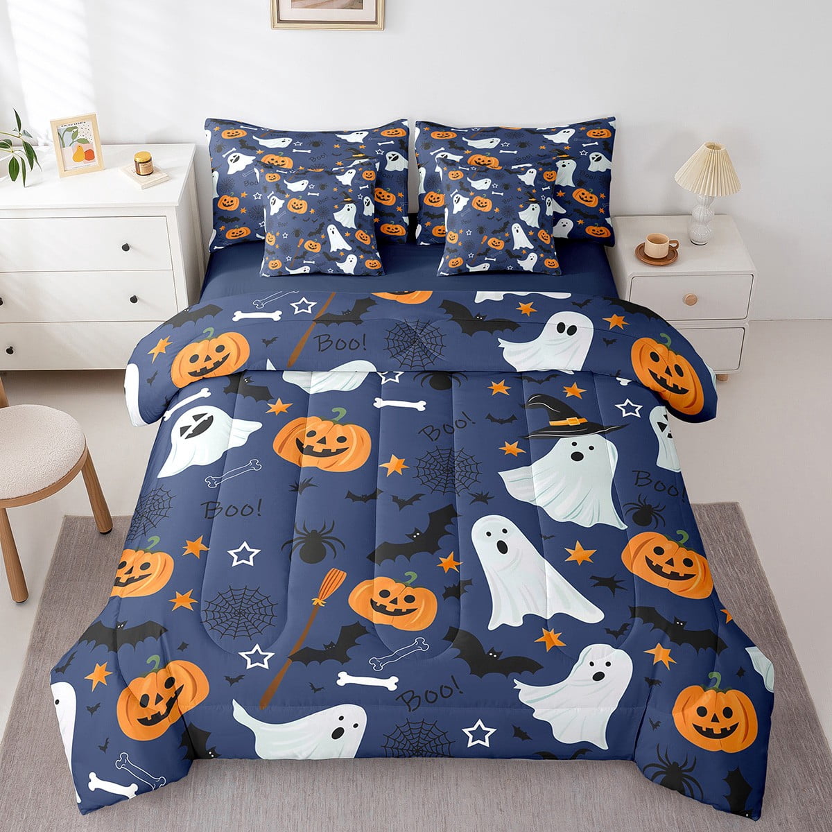 YST Happy Halloween Bedding Set Pumpkin Lantern Comforter 7 Pieces ...