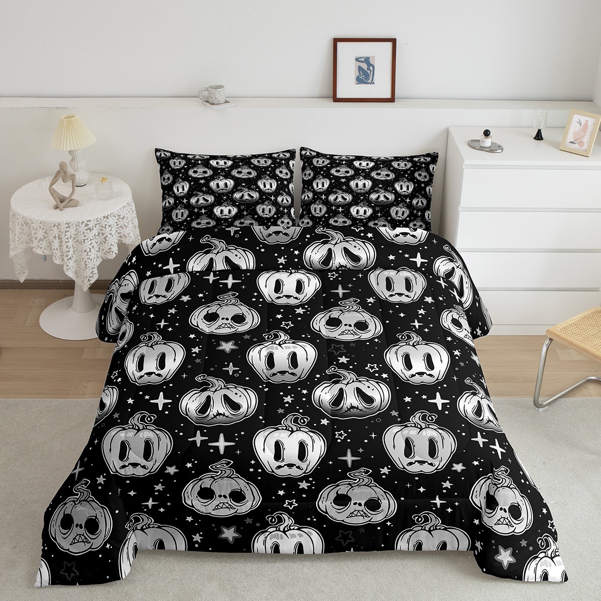 Happy Halloween Bedding Set Queen Lantern Pumpkin Comforter Set, Starry ...