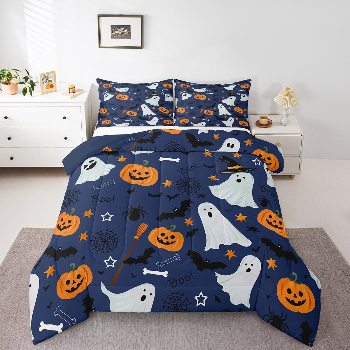 Happy Halloween Bedding Set Queen Size Pumpkin Lantern Comforter Set ...