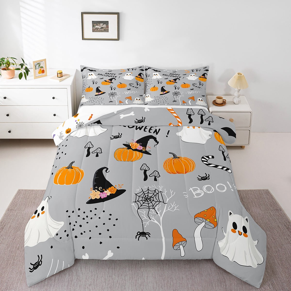 Erosebridal Happy Halloween Bedding Set Cartoon Witch Hat Pumpkin Bedding Comforter Sets Cute ...