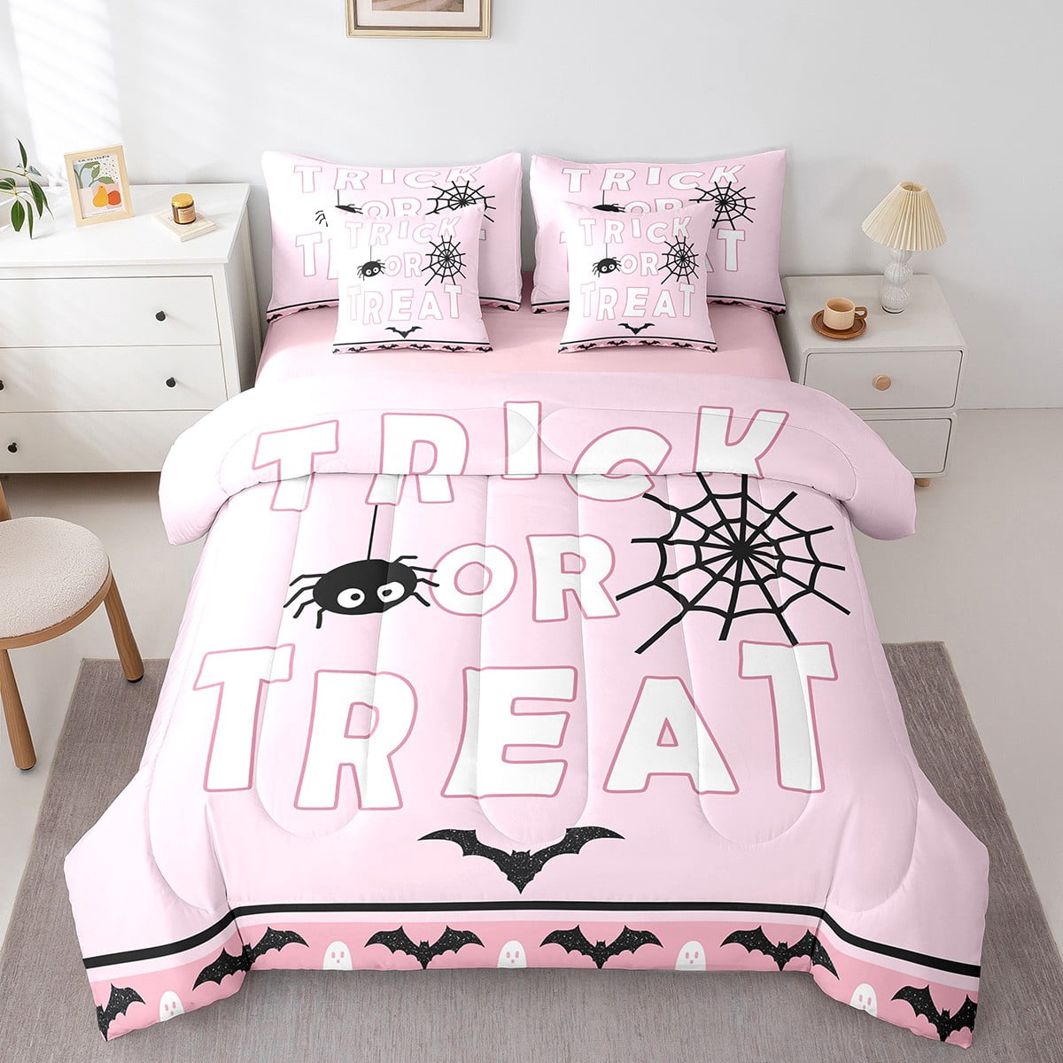 Happy Halloween Comforter Twin Size Spider Web Bedding Set 7 Pieces Bat ...