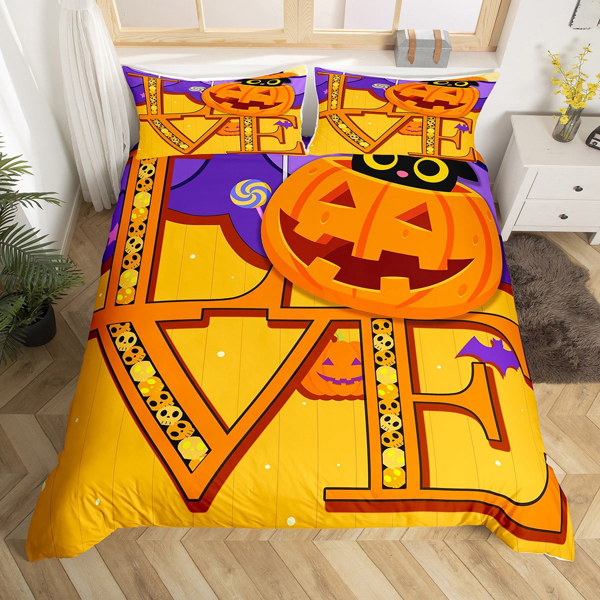 YST Happy Halloween Duvet Cover Pumpkin Lantern Decor King Size Bedding ...