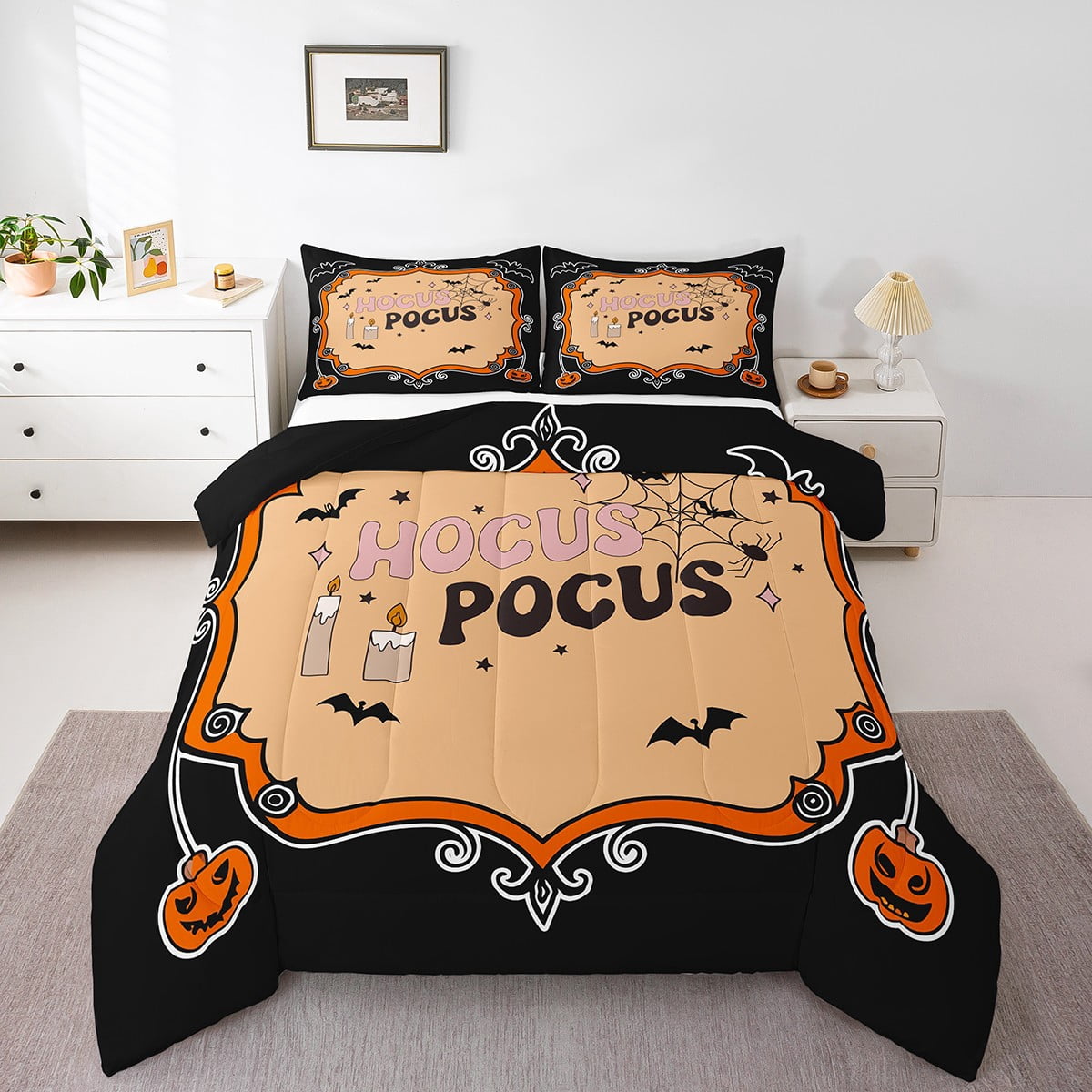 Happy Halloween Quilt Queen Size Hocus Pocus Bedding Set Teens Magic ...