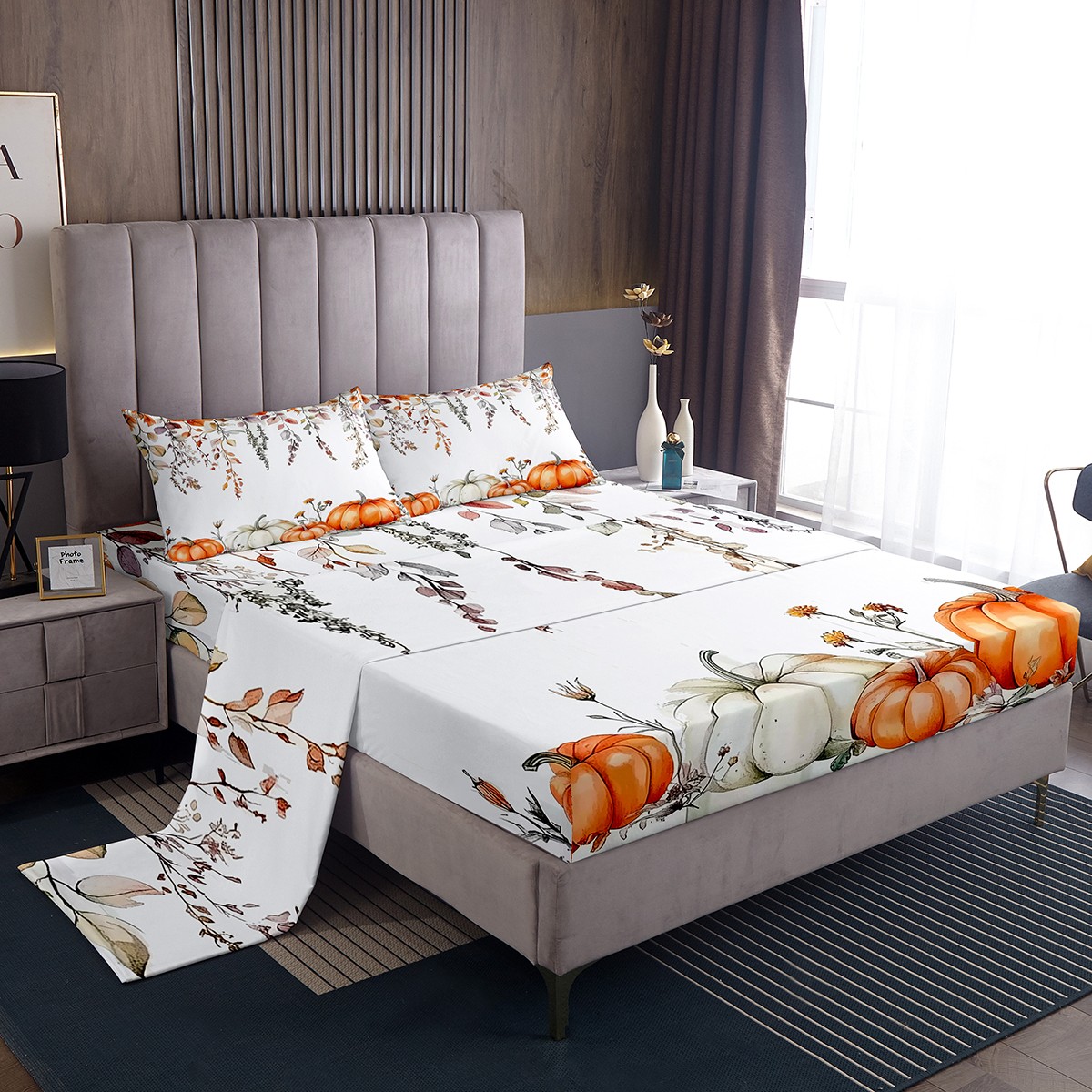 YST Happy Thanksgiving Bed Sheets Set Queen Size, Fall Pumpkin Harvest ...