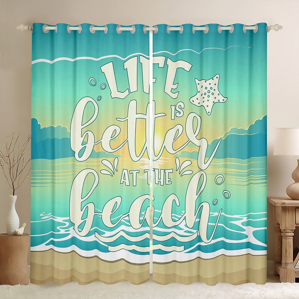 YST Hawaii Beach Curtains, Sea Ocean Themed Blackout Curtains for ...
