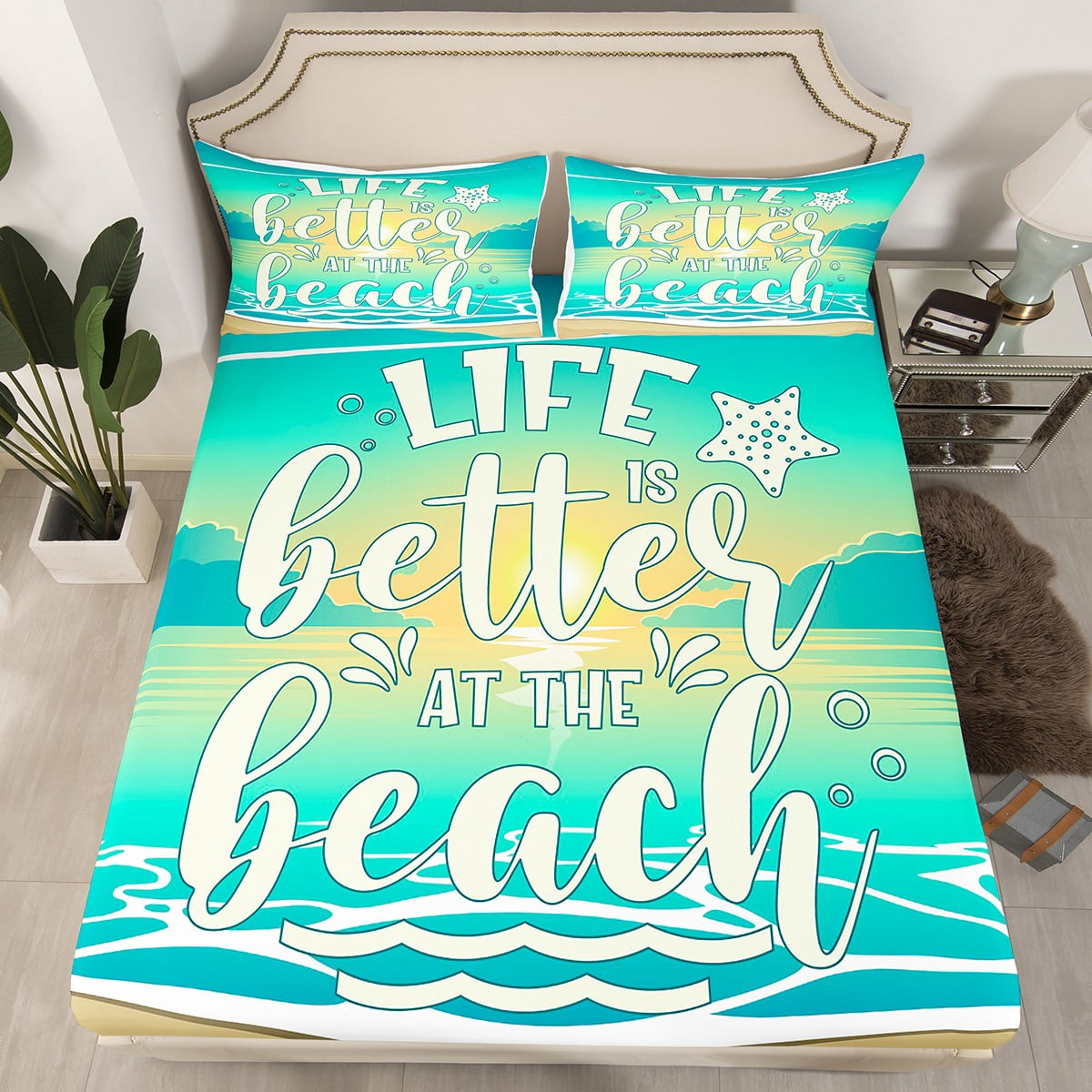 Erosebridal Hawaii Beach Fitted Sheet Twin, Sea Ocean Themed Bed Sheets ...