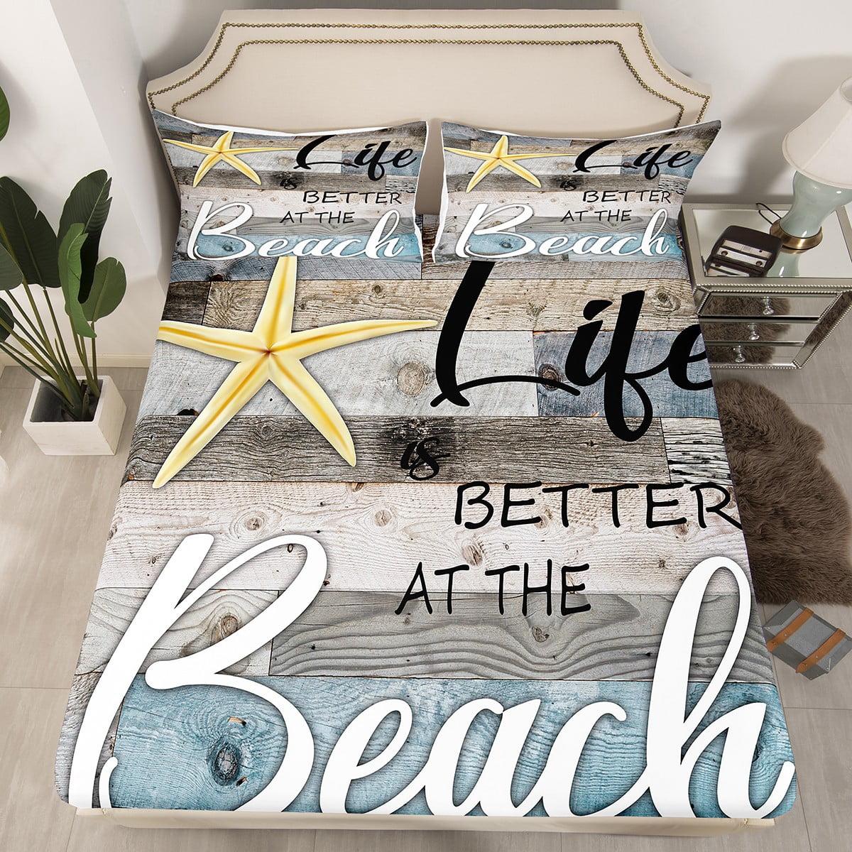 YST Hawaii Beach Themed Queen Fitted Sheet Tropical Sea Sheets, Ocean ...