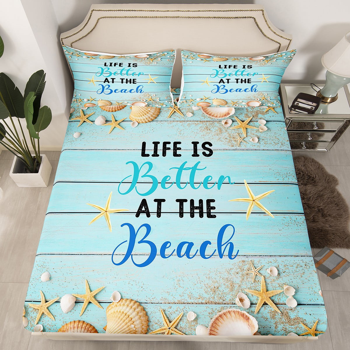YST Hawaii Beach Twin Sheets Starfish Seashell Bed Sheets, Tropical ...