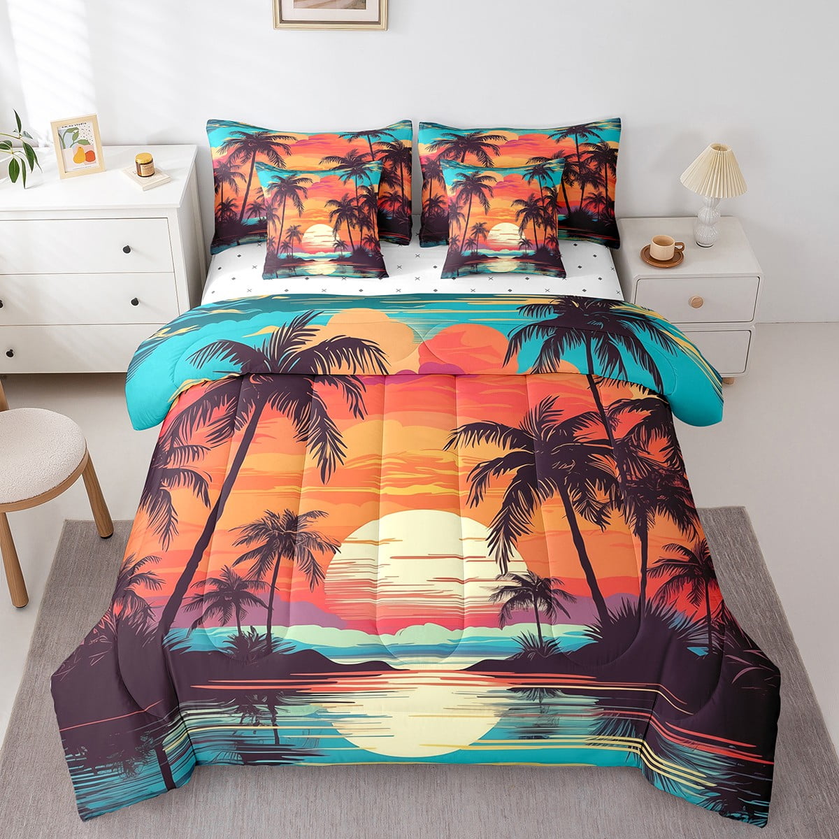 YST Hawaii Ocean Comforter Set 7 Pcs Twin Tropical Palm Tree Leaves Bed ...