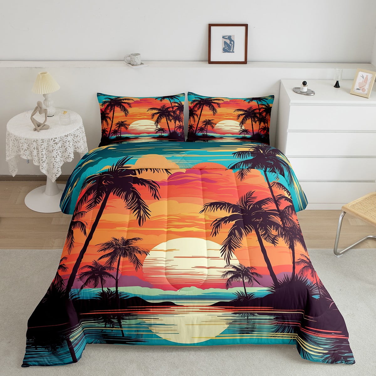Erosebridal Hawaii Ocean Comforter Set King Tropical Palm Tree Leaves ...