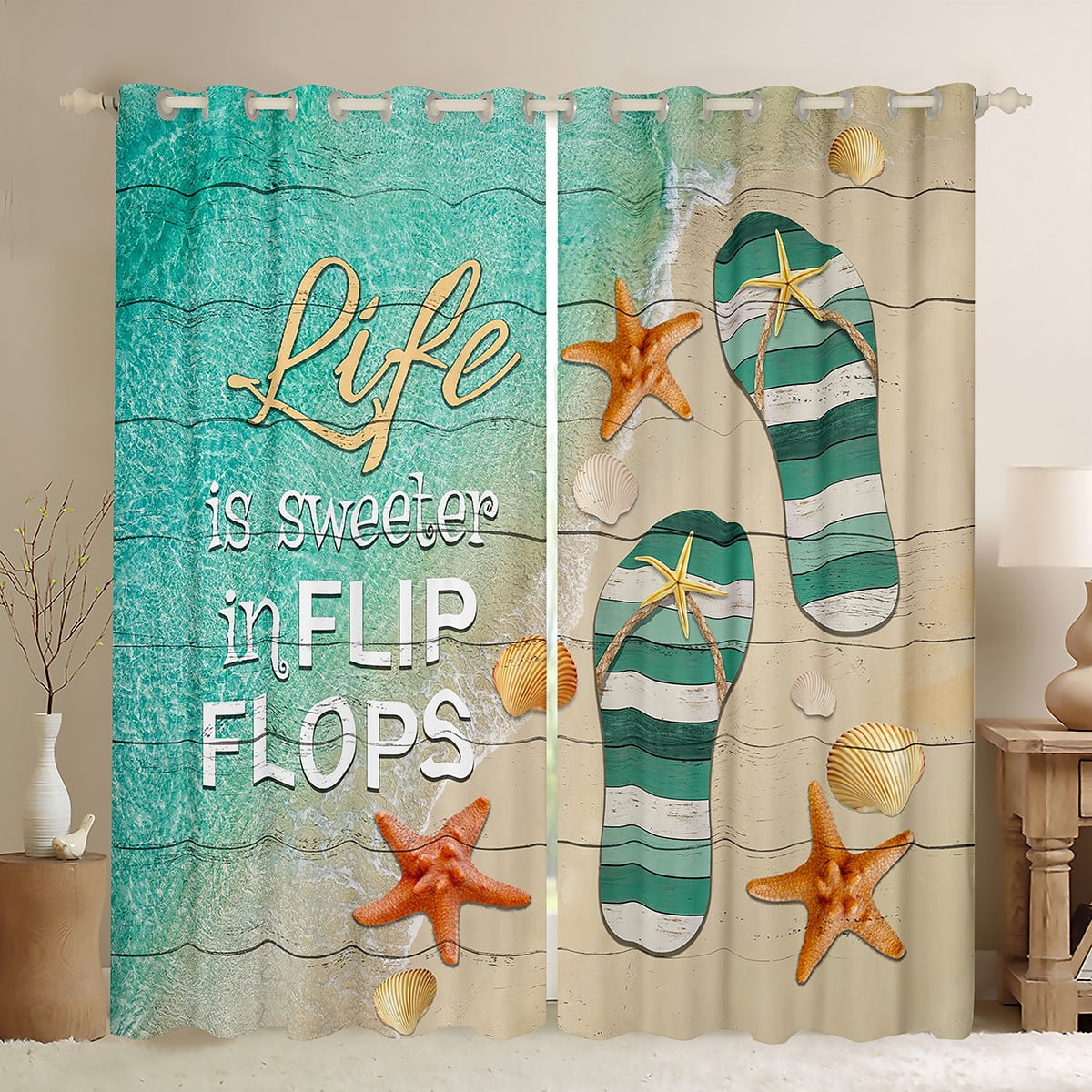 Erosebridal Hawaii Ocean Curtains,Summer Beach Flip Flops Blackout ...