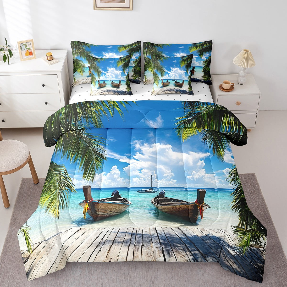 YST Hawaii Ocean Twin Comforter Set Coastal Fishing Bedding Set 7 Piece ...