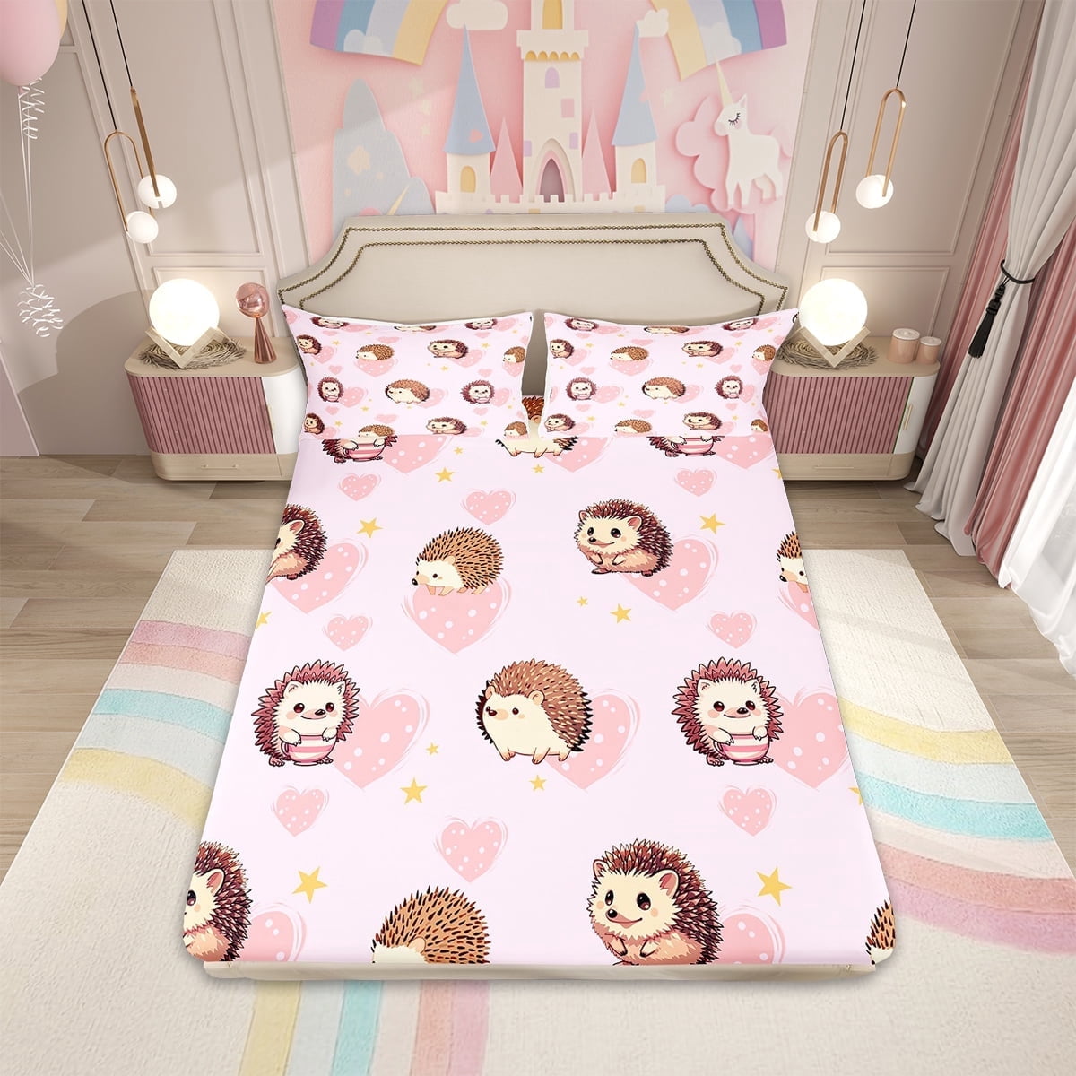Hedgehog Bed Sheets Set Queen,Cartoon Woodland Animal Sheet Set for ...