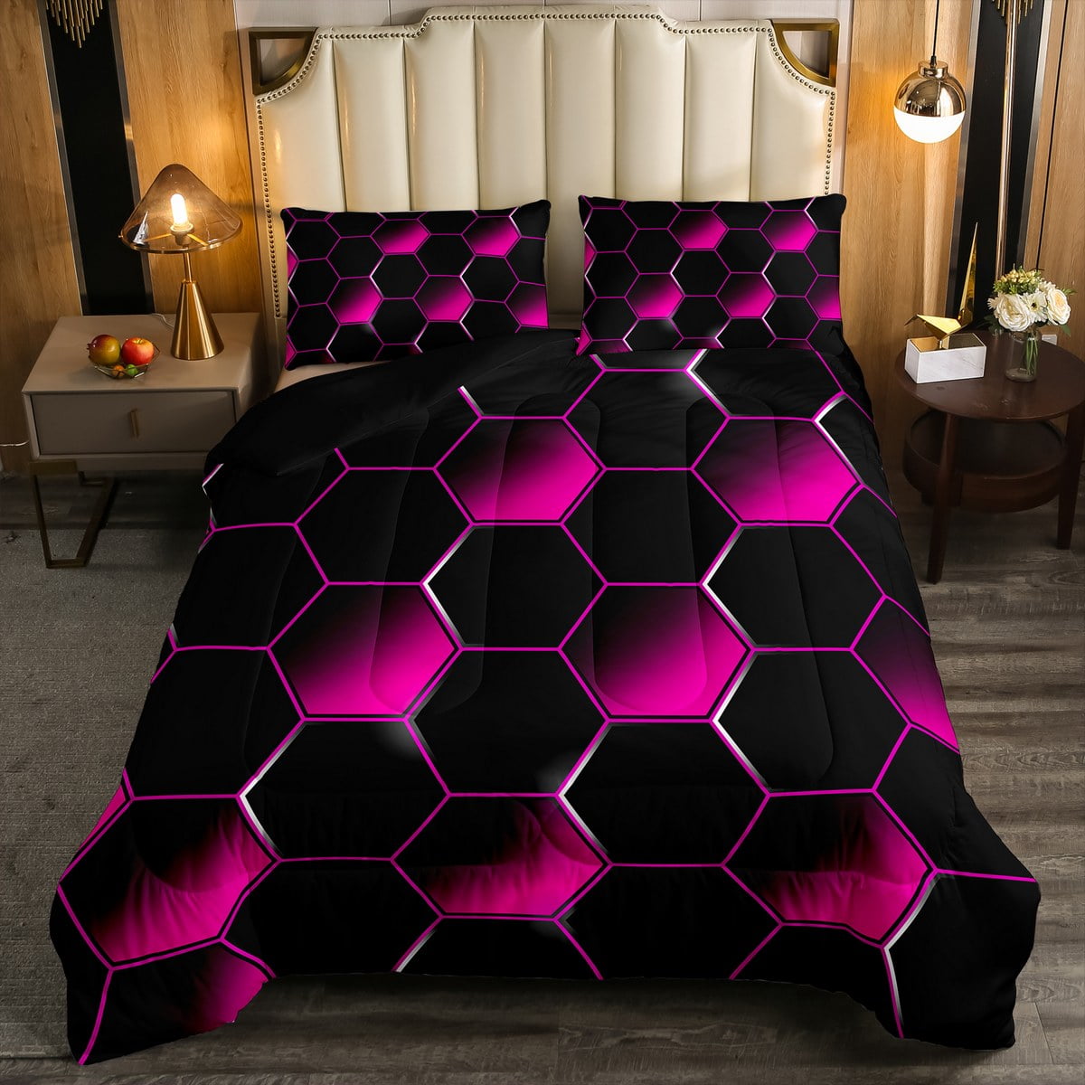 YST Hexagon Comforter 3D Neon Honeycomb Comforter Set for Kids Geometry ...