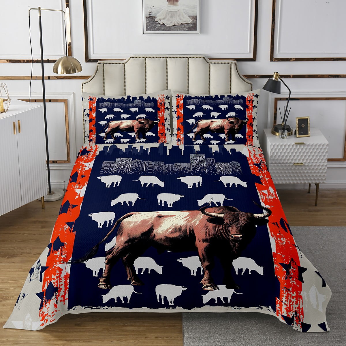 YST Highlan Bull Cattle King Quilt Set Farmhouse Animal Print Coverlet Set, Western Cowboy ...