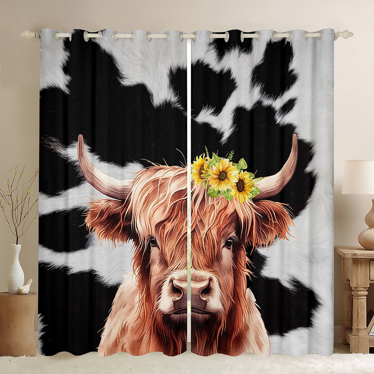 YST Highland Cattle Curtains for Boys Girls,Cow Print Insulated Thermal ...