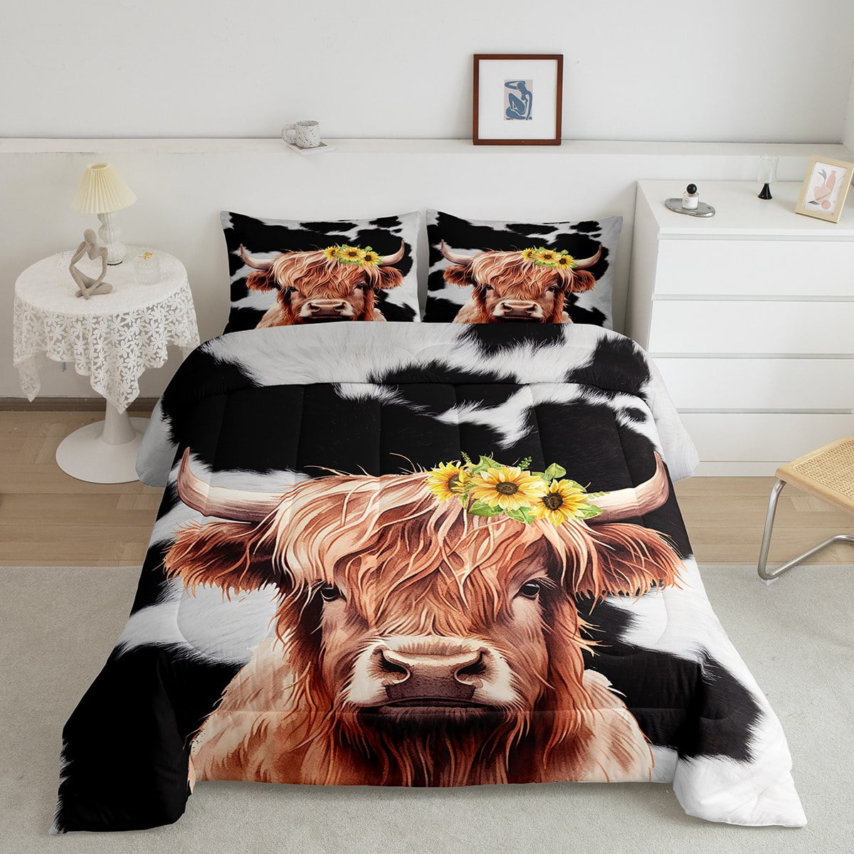 Erosebridal Highland Cattle King Comforter Set,Cow Print Bedding,Brown Farmhouse Cow Animals ...