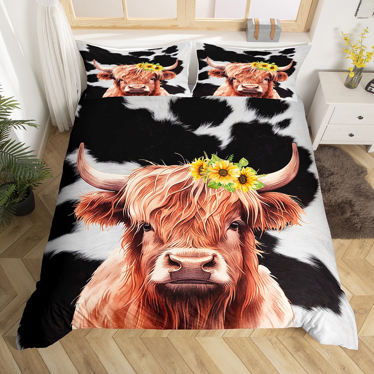 Erosebridal Highland Cattle Twin Duvet Cover,Cow Print Bedding,Brown ...