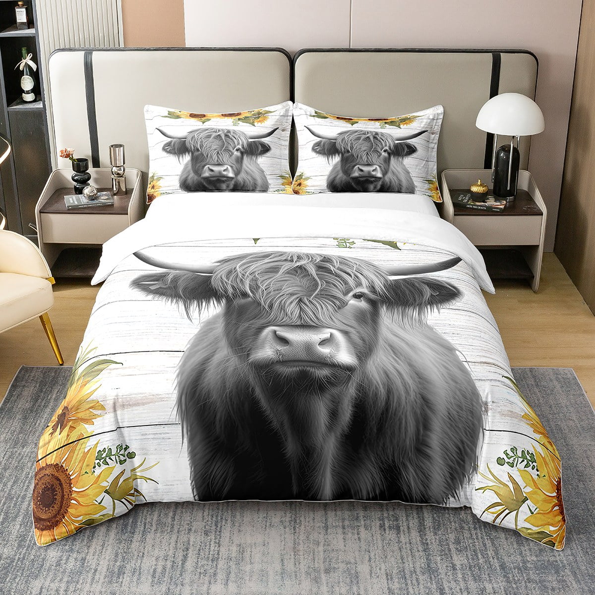 YST Highland Cow 100% Natural Cotton Duvet Cover for Boys,Farm Western Animal Comforter Cover ...