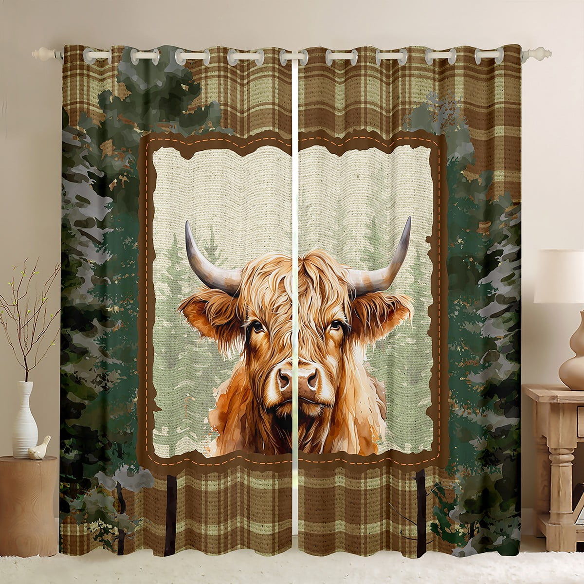 YST Highland Cow 2 Panels 42"Wx90"L Curtains & Drapes,Farmhouse Decor Bull Cattle Curtains Wild ...
