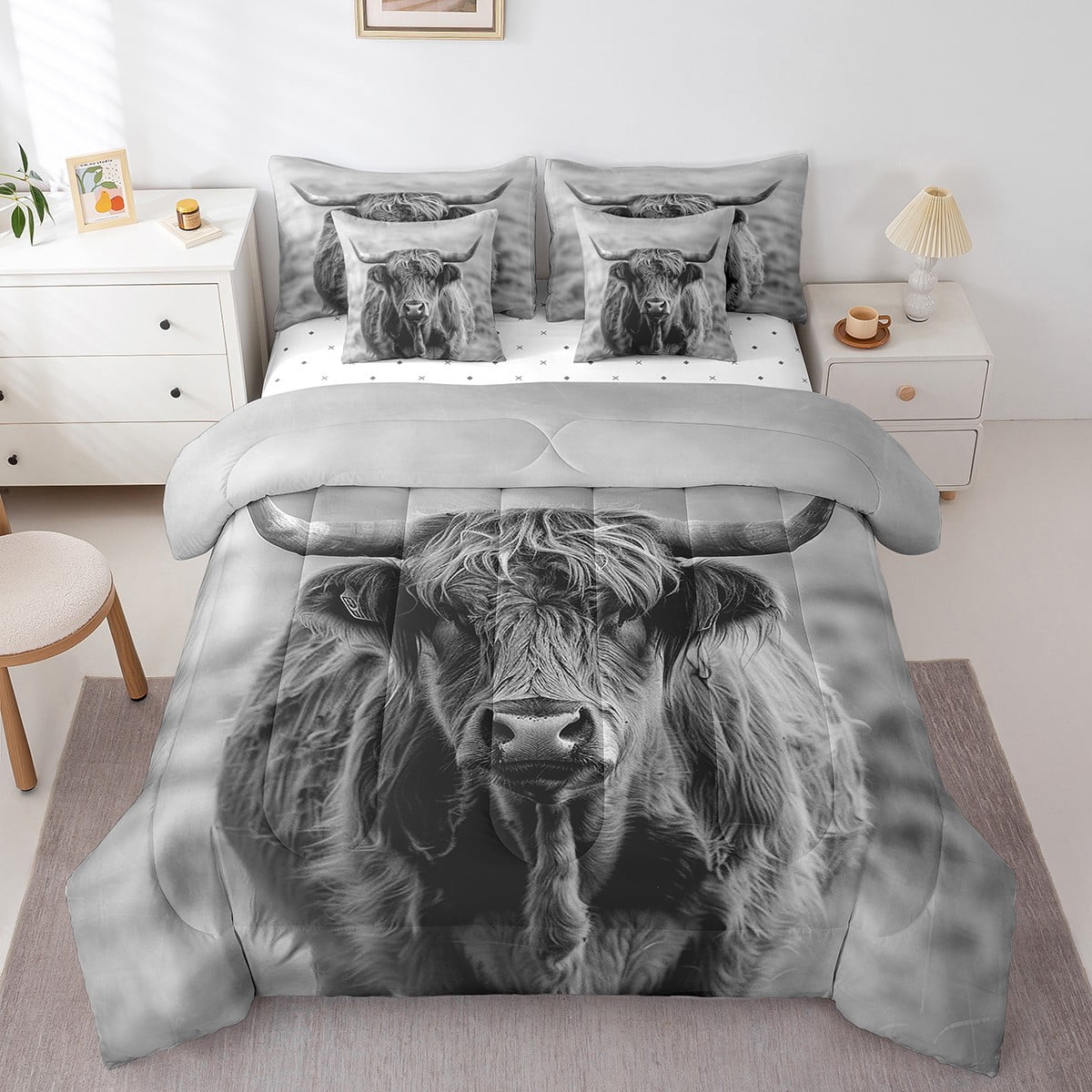 YST Highland Cow 7 Pcs Comforter Set Queen Size Wildlife Farmhouse Cow ...