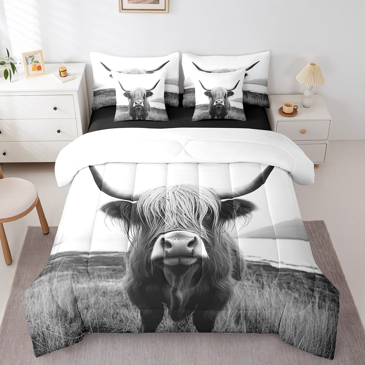 Erosebridal Highland Cow 7Pcs Bed In A Bag 3D Bull Cattle Bed Set Twin ...