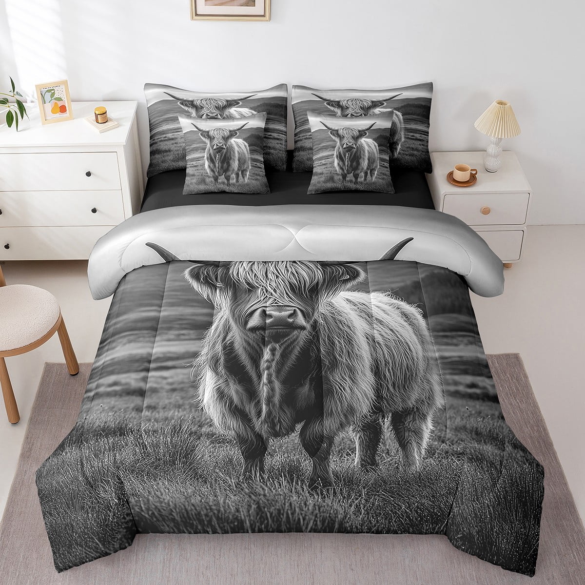 YST Highland Cow 7Pcs Bed In A Bag 3D Cow Print Bed Set Twin,Wild ...