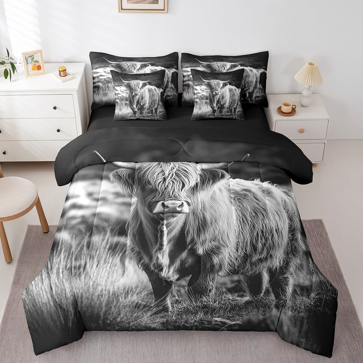 Highland Cow Bed In A Bag Rustic Cow Comforter Set,Western Retro Animal ...
