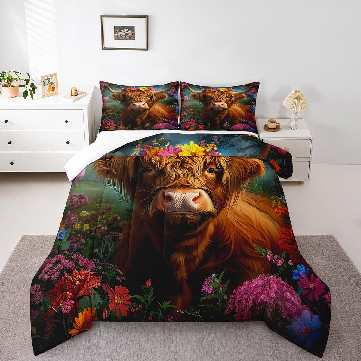 Highland Cow Bedding Full Rustic Farm Animal Bedding Comforter Sets, Western Farmhouse Style ...