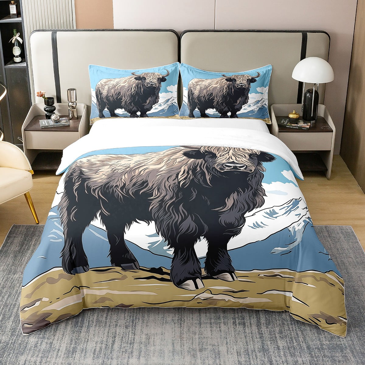 Erosebridal Highland Cow Bedding Set Cartoon Bull Cattle Comforter Cover Twin Size Western ...
