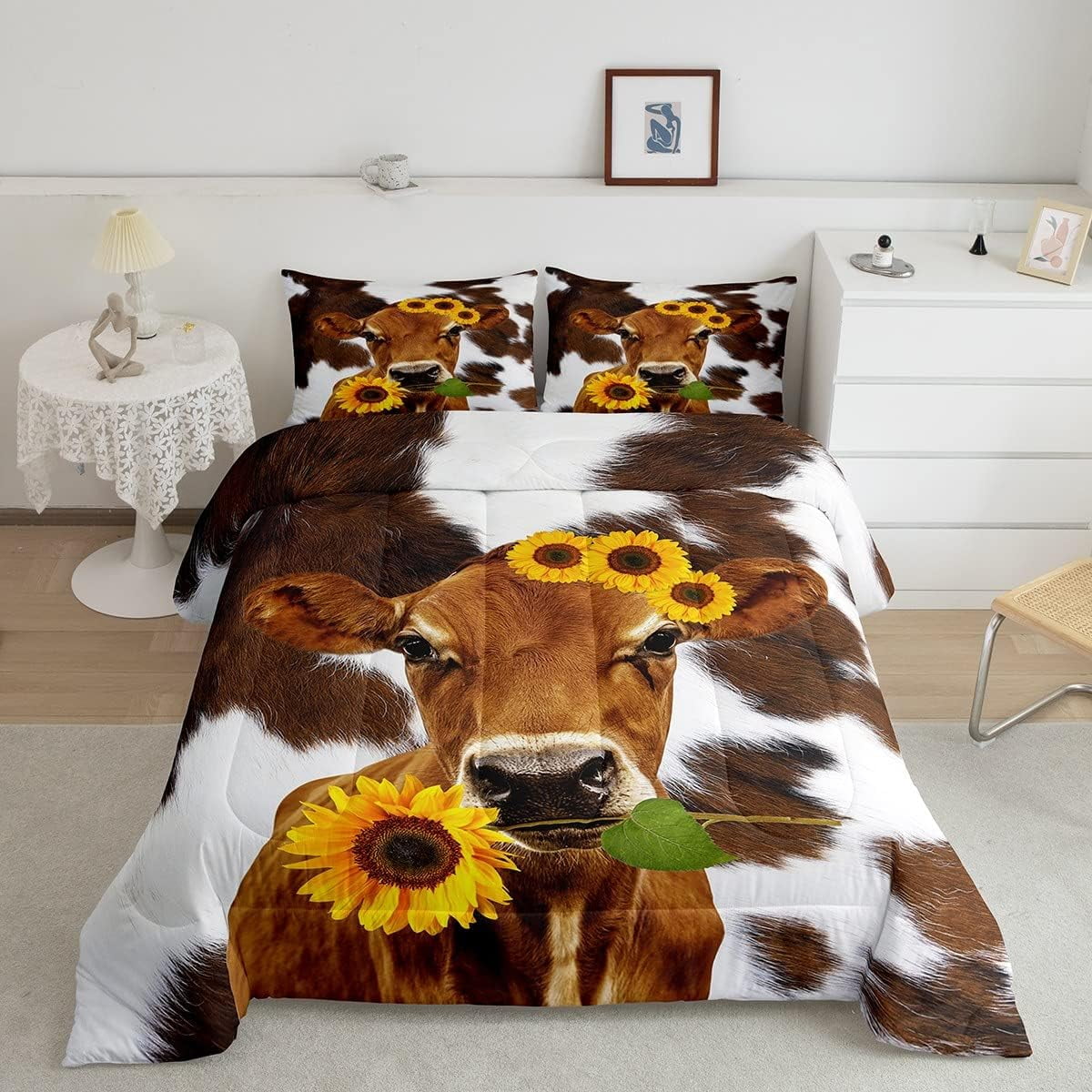 YST Highland Cow Bedding Set Queen Bull Cattle Comforter Set Brown Cowhide Bedding Sets ...