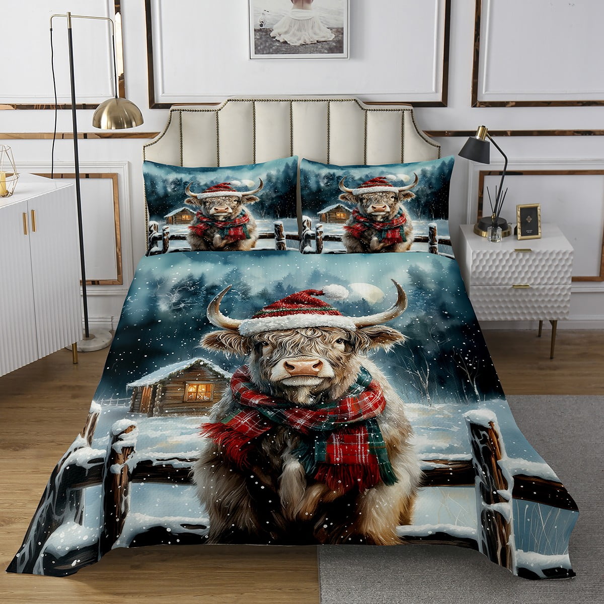 YST Highland Cow Bedspread Set Queen Winter Christmas Coverlet Set For ...