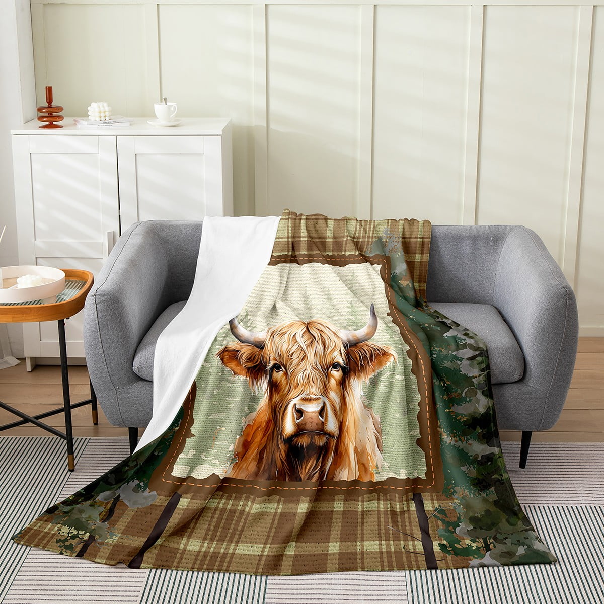 Highland Cow Blanket ,Farmhouse Decor Bull Cattle Fleece Blanket Wild ...
