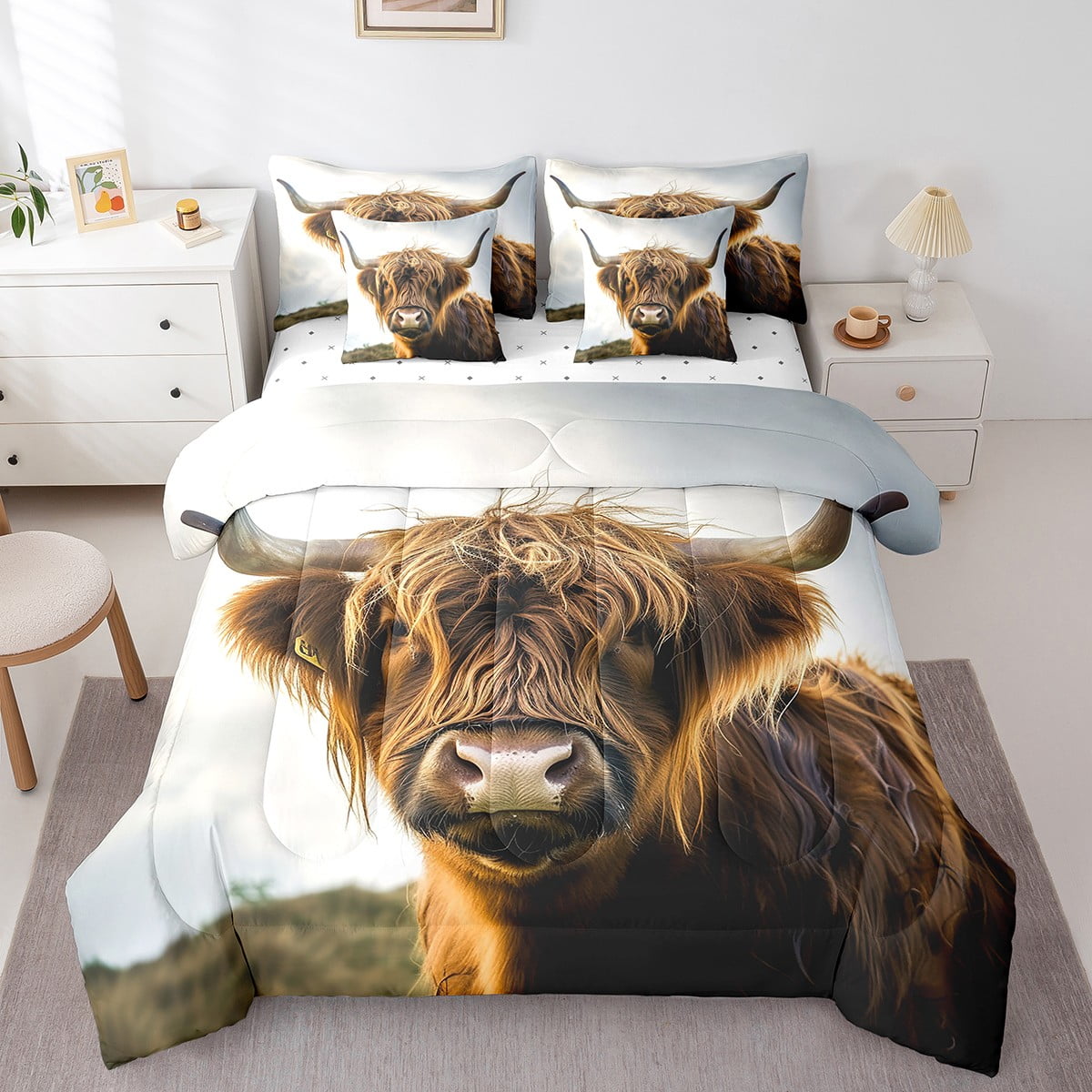 YST Highland Cow Bull Comforter Set 7 Pcs For Kids Boys Highland Cattle ...