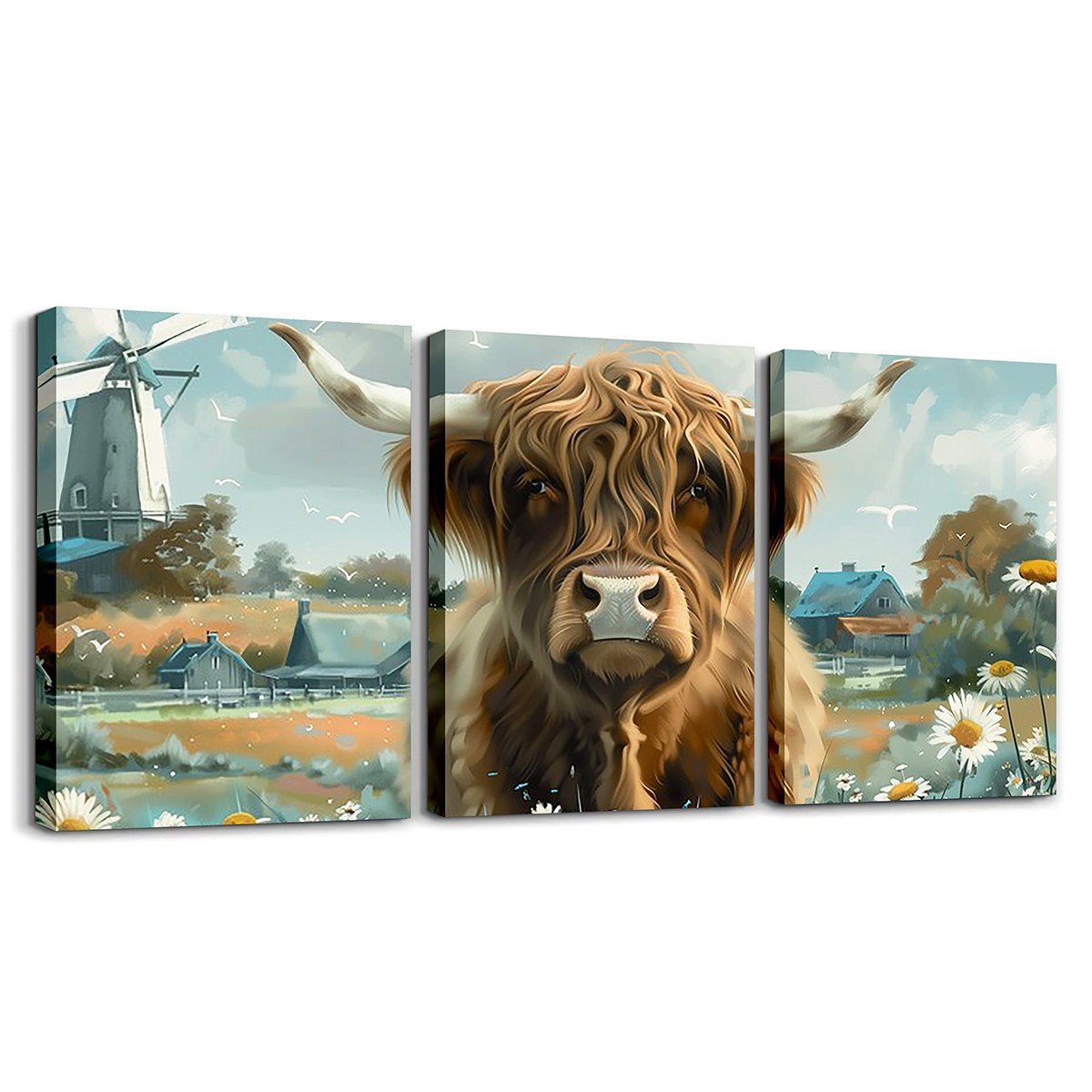 YST Highland Cow Canvas Wall Art, Rustic Farmhouse Paintings Wall Decor ...