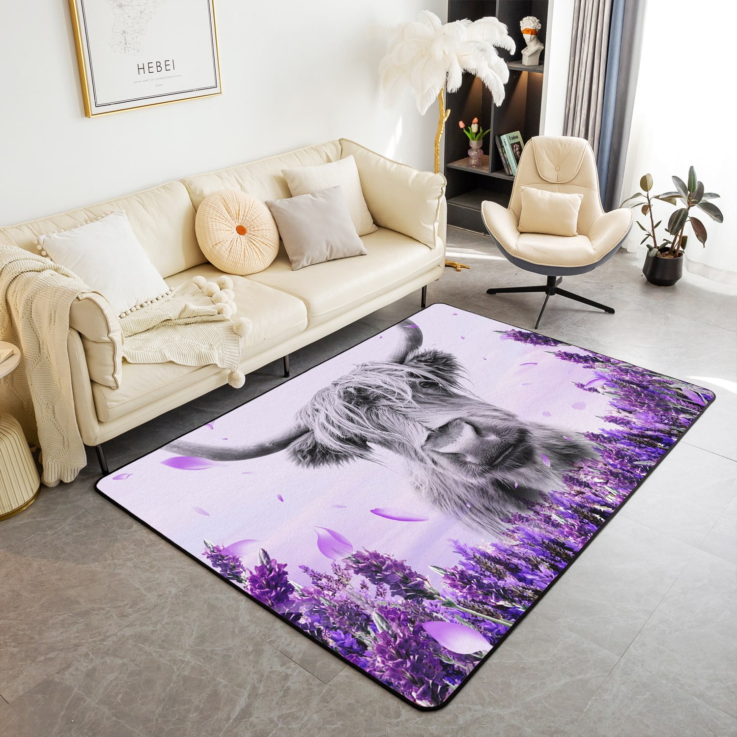 Erosebridal Highland Cow Carpet 5x7 for Bedside,Grey Bull Cattle Area ...