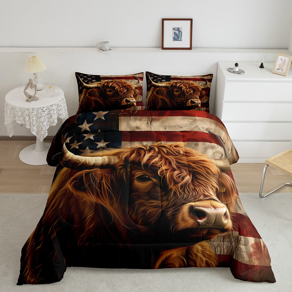 YST Highland Cow Comforter Set Full Kids Boys Teens Cute Cattle Bedding Set,Farm Animal Down ...