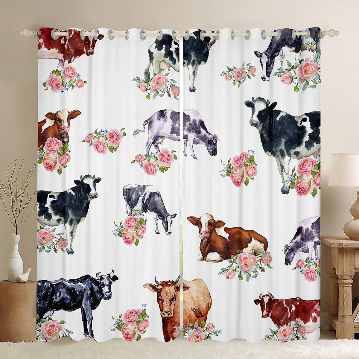 YST Highland Cow Curtains 42x63 inch,Cute Farm Animal Flower Blackout ...