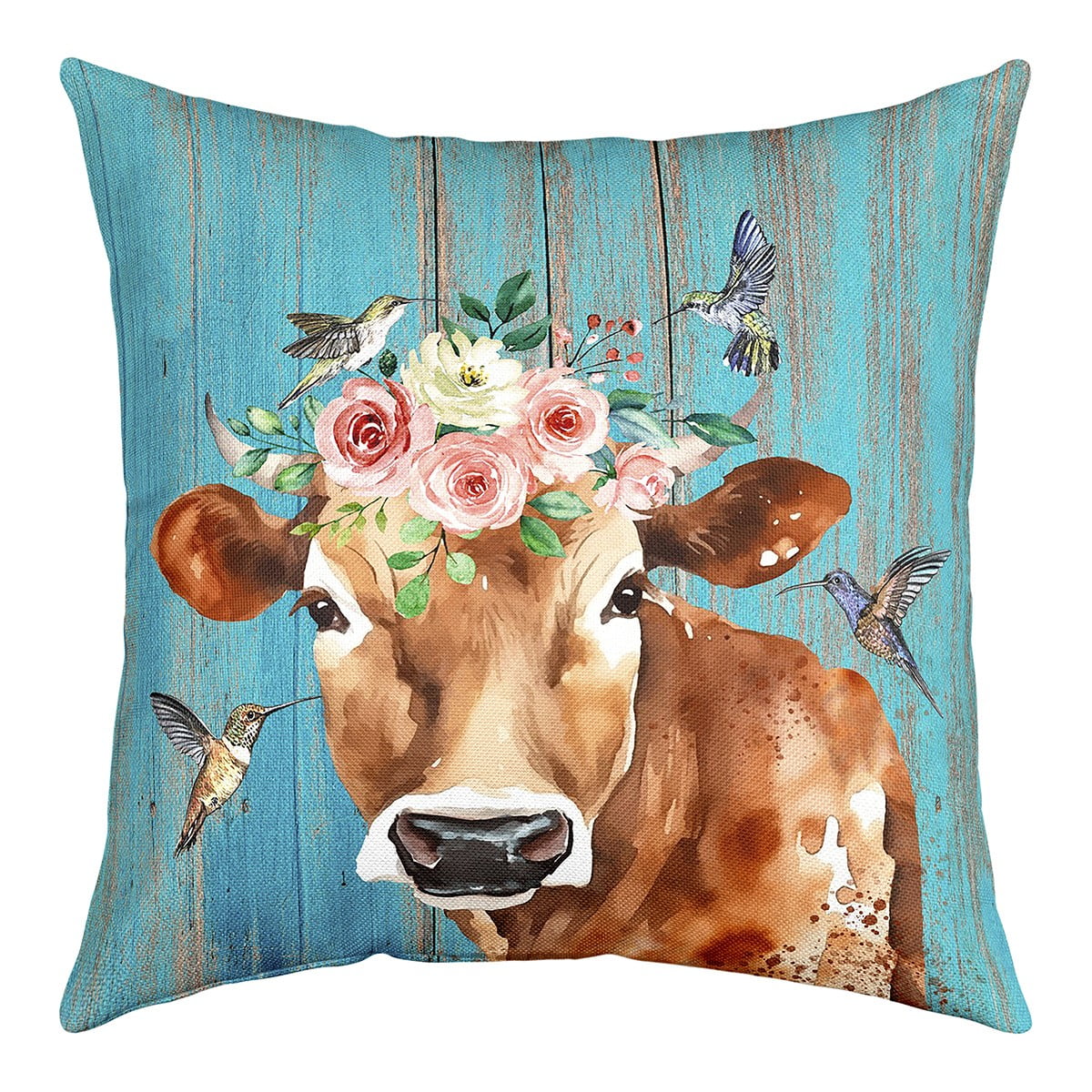 YST Highland Cow Cushion Cover 24x24 inch Rustic Farmhouse Blue Wooden ...