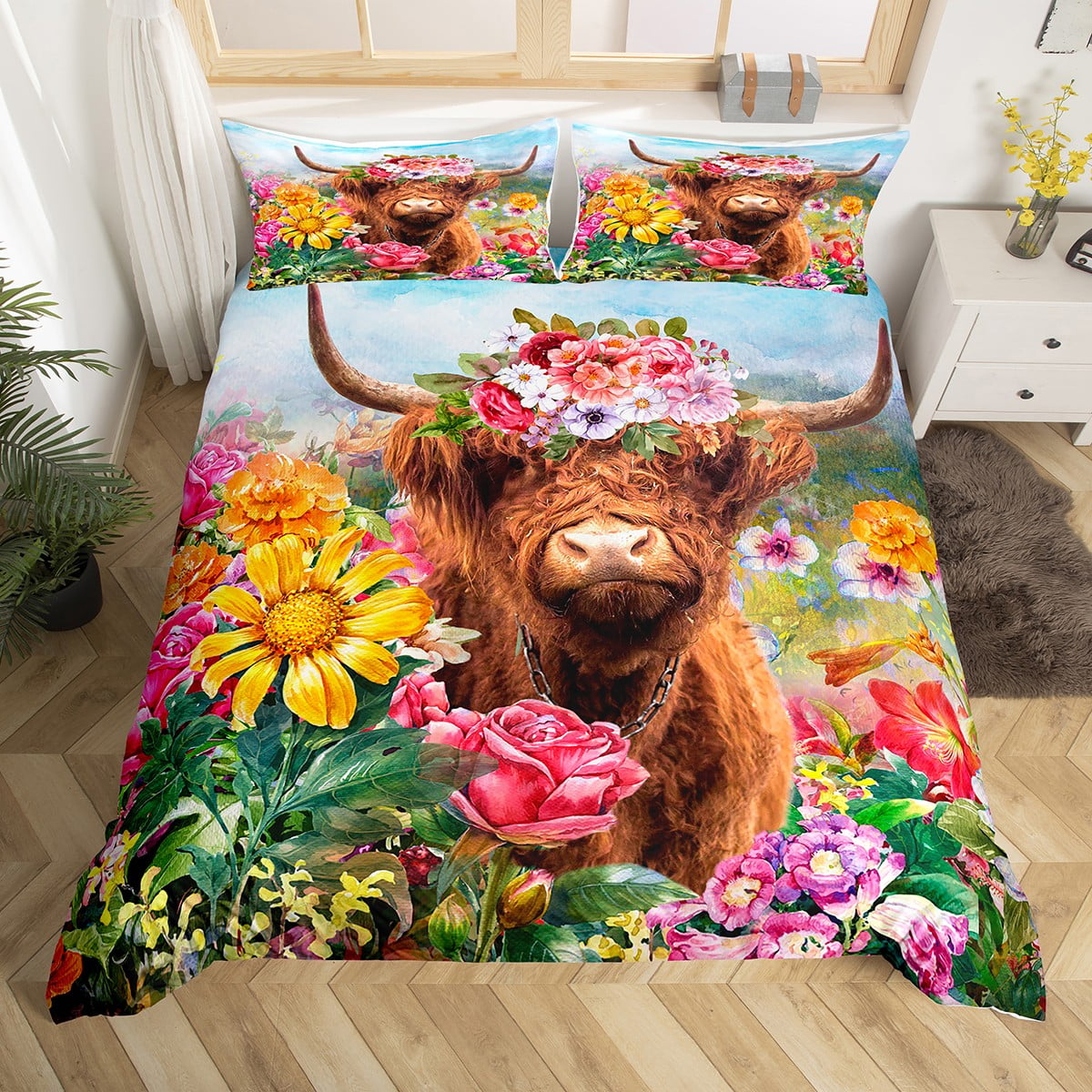 Erosebridal Highland Cow Duvet Cover King Size Western Bull Cattle Bedding Set Gift Cowboys ...