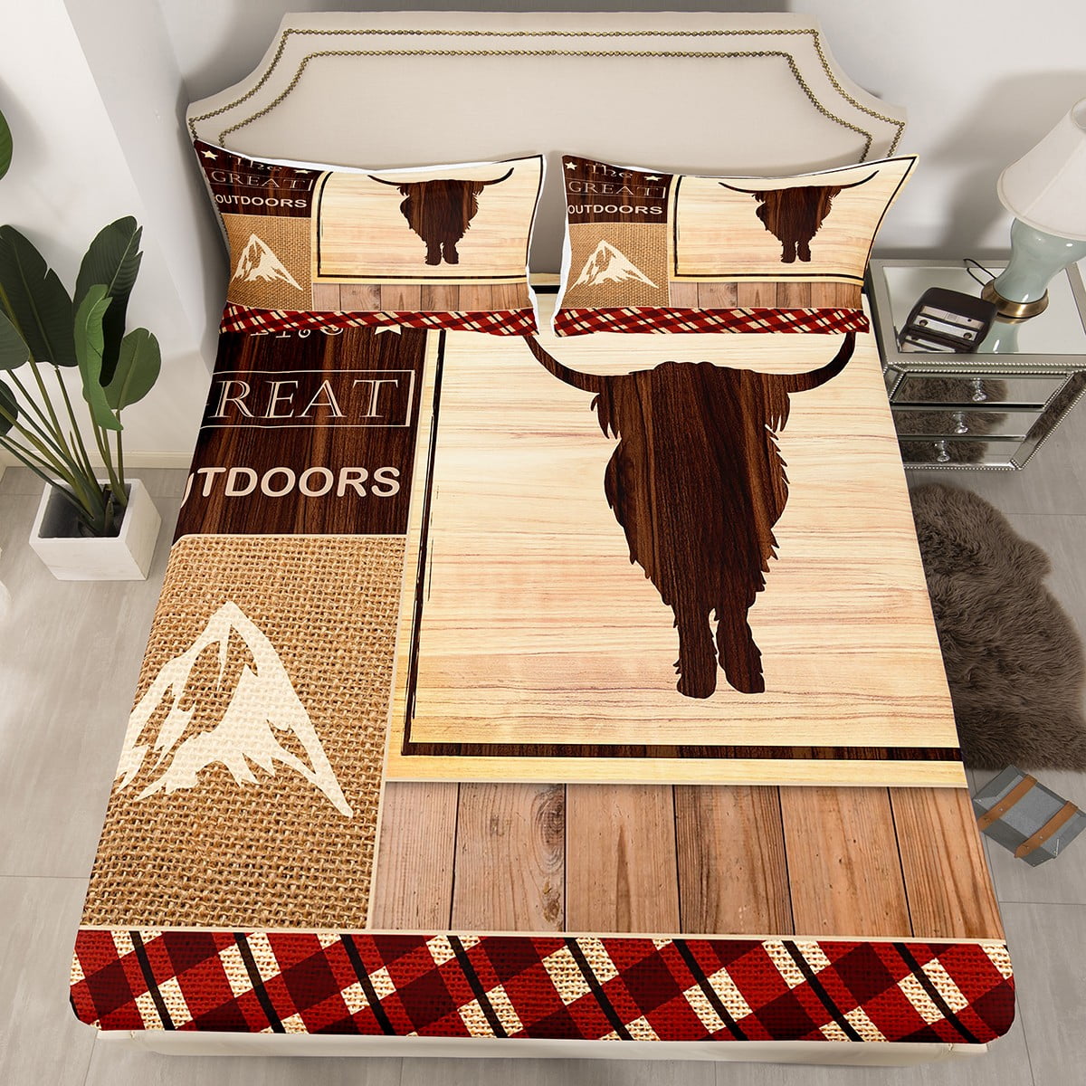 YST Highland Cow Fitted Sheet Western Animals Farmhouse Decor Full Bed ...