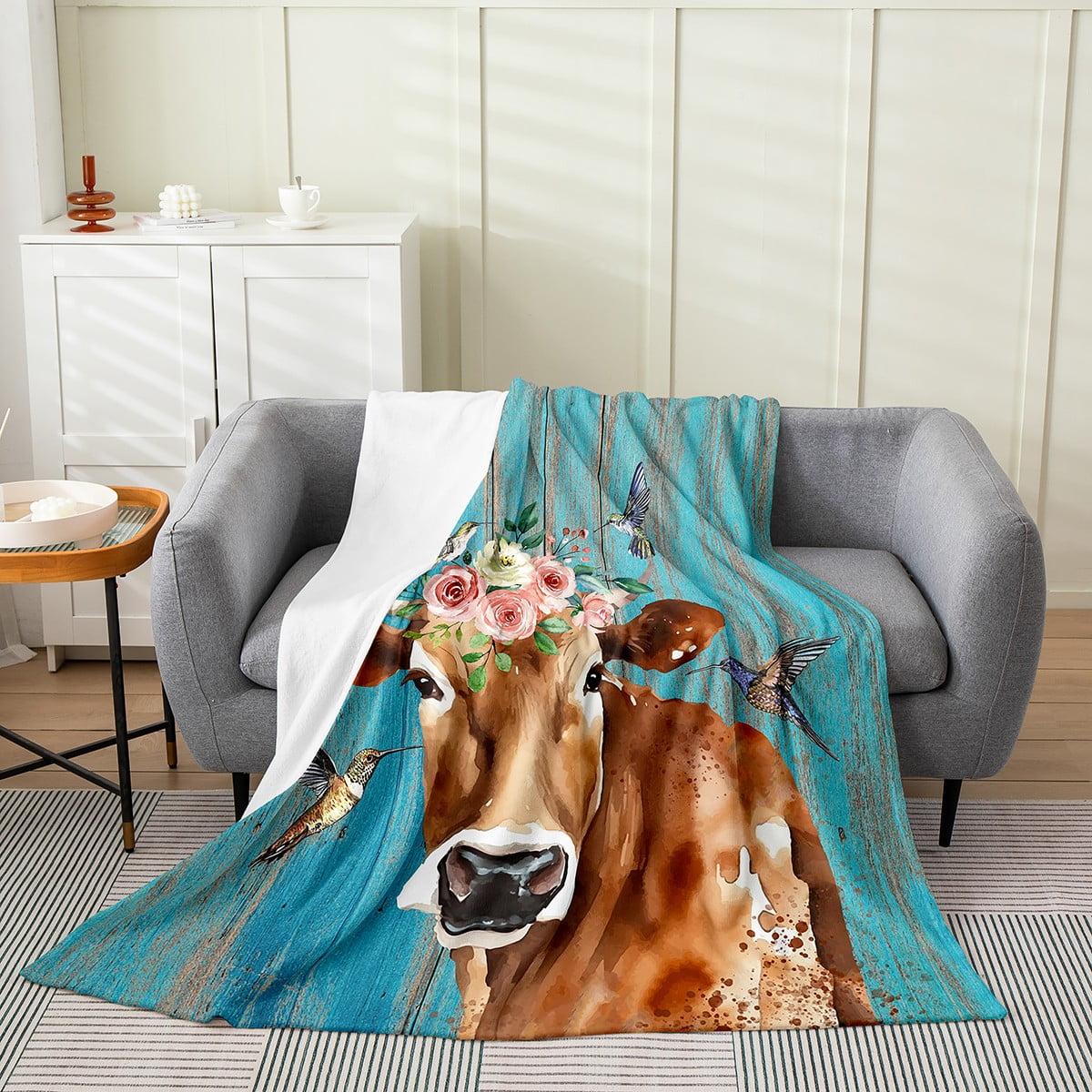 Highland Cow Fleece Blanket Throw 50x60 inch Rustic Farmhouse Blue ...