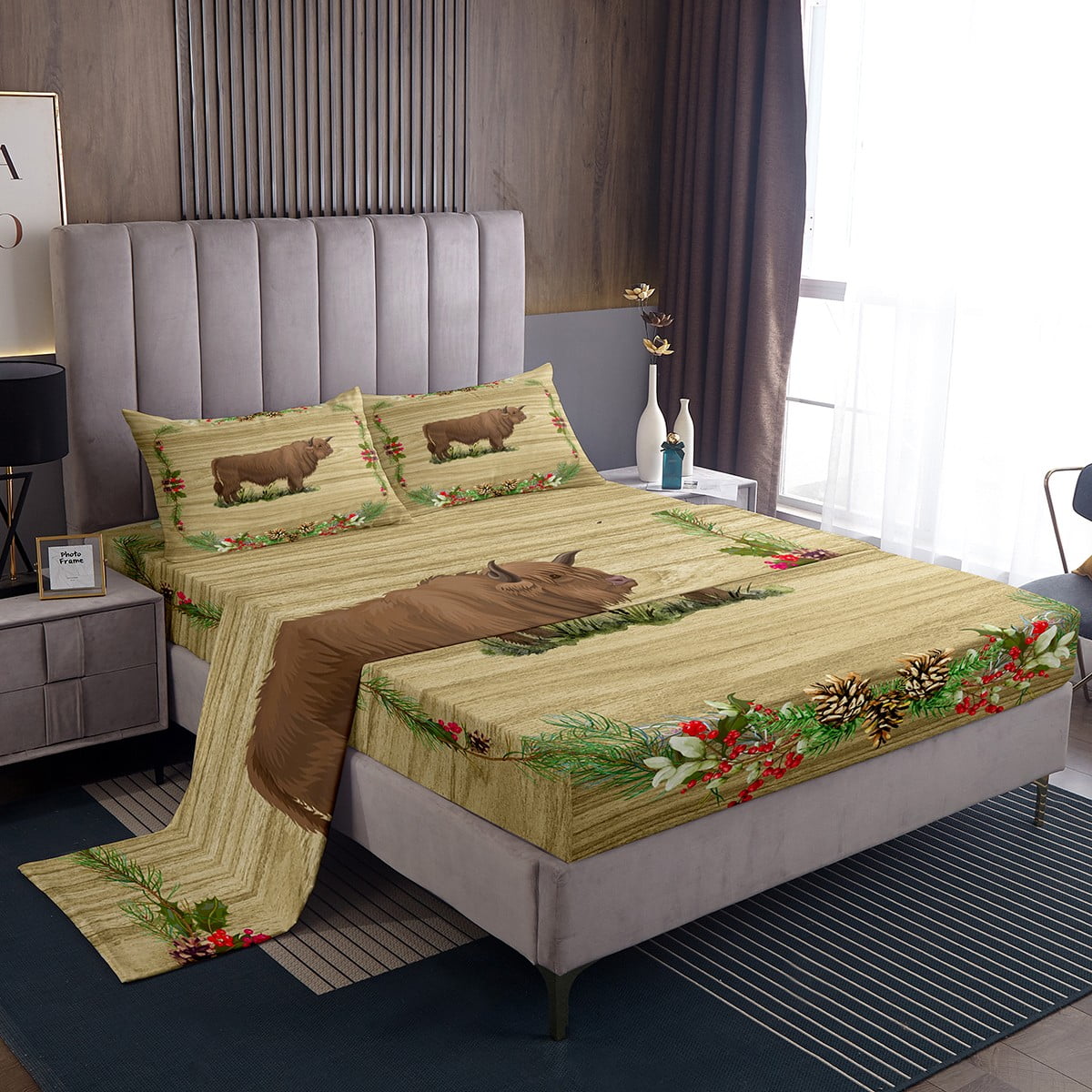 Erosebridal Highland Cow King Bed Sheets Set,Farm Animals Sheets Rustic ...