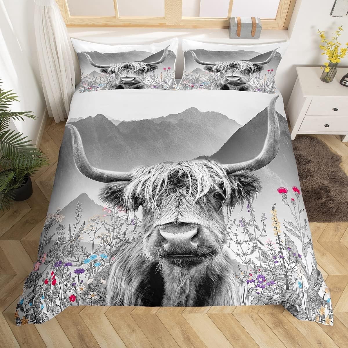 YST Highland Cow Print Bedding Set Full,for Boys Girls Western ...
